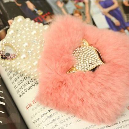 Pink Real Rabbit Hair Fur Plush Soft Leather Case Cover For Iphone 5 5s ...
