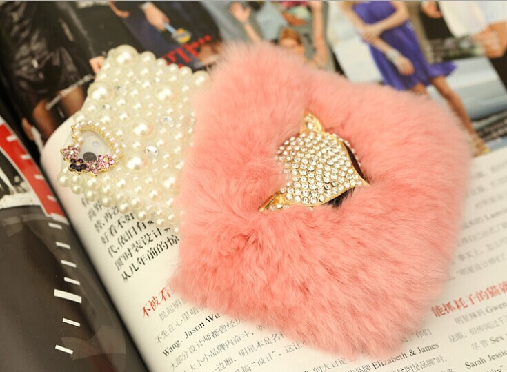 Pink Real Rabbit Hair Fur Plush Soft Leather Case Cover For Iphone 5 5s ...