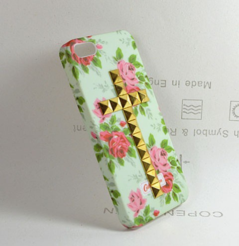 Pastoral Floral Cross Studded Case For Iphone 4 4s,iphone 5 5s ,iphone ...
