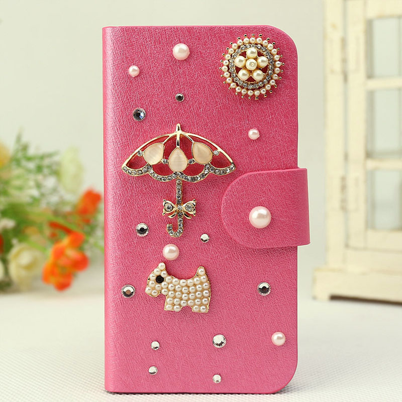 White Iphone 5 5s Wallet Case, Cute Umbrella Dog Bling Rhinestone ...