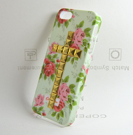Pastoral Floral Cross Studded Case For Iphone 4 4s,iphone 5 5s ,iphone ...